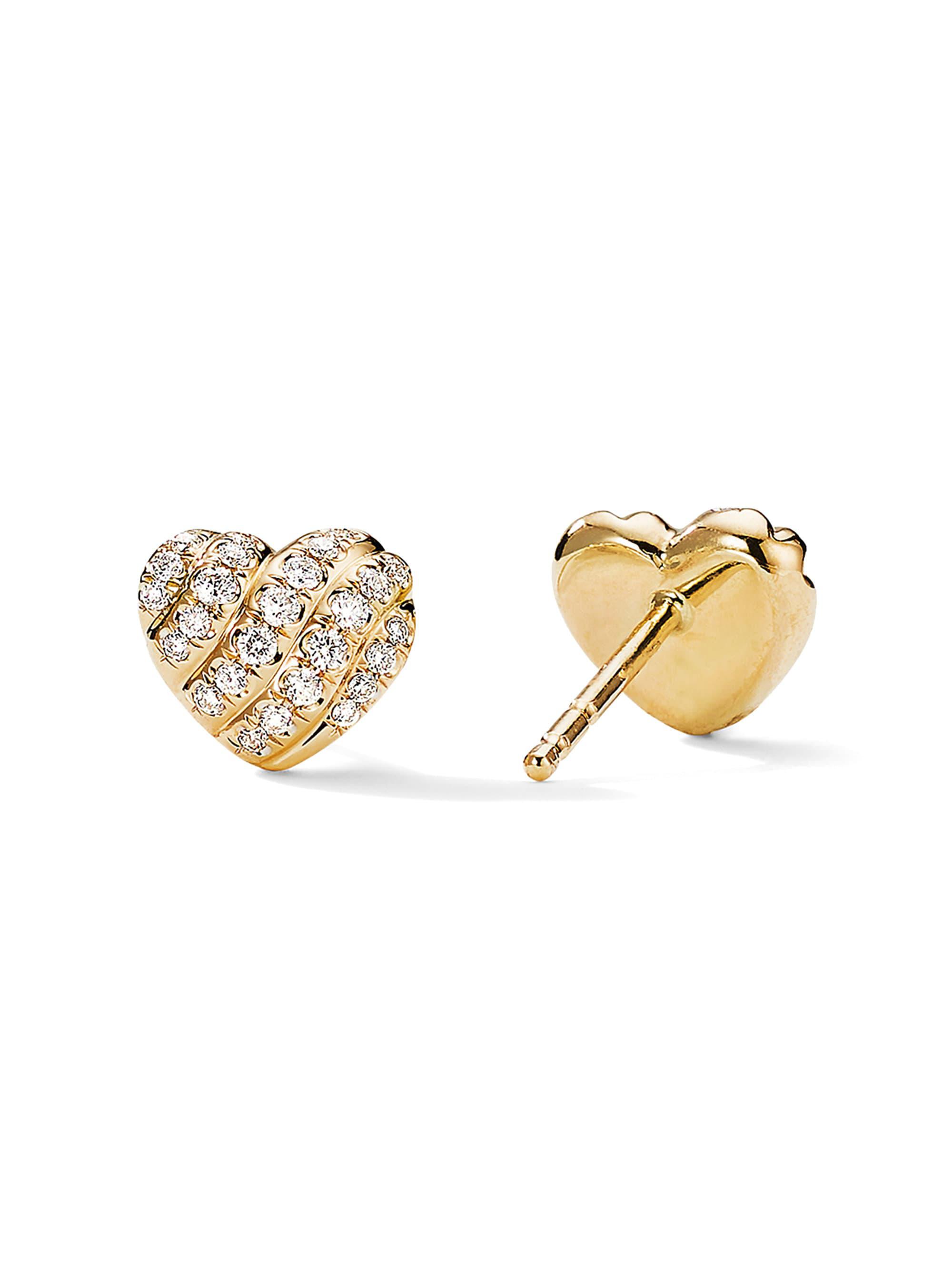 Shop David Yurman Heart Stud Earrings in 18K Yellow Gold with Pavé ...