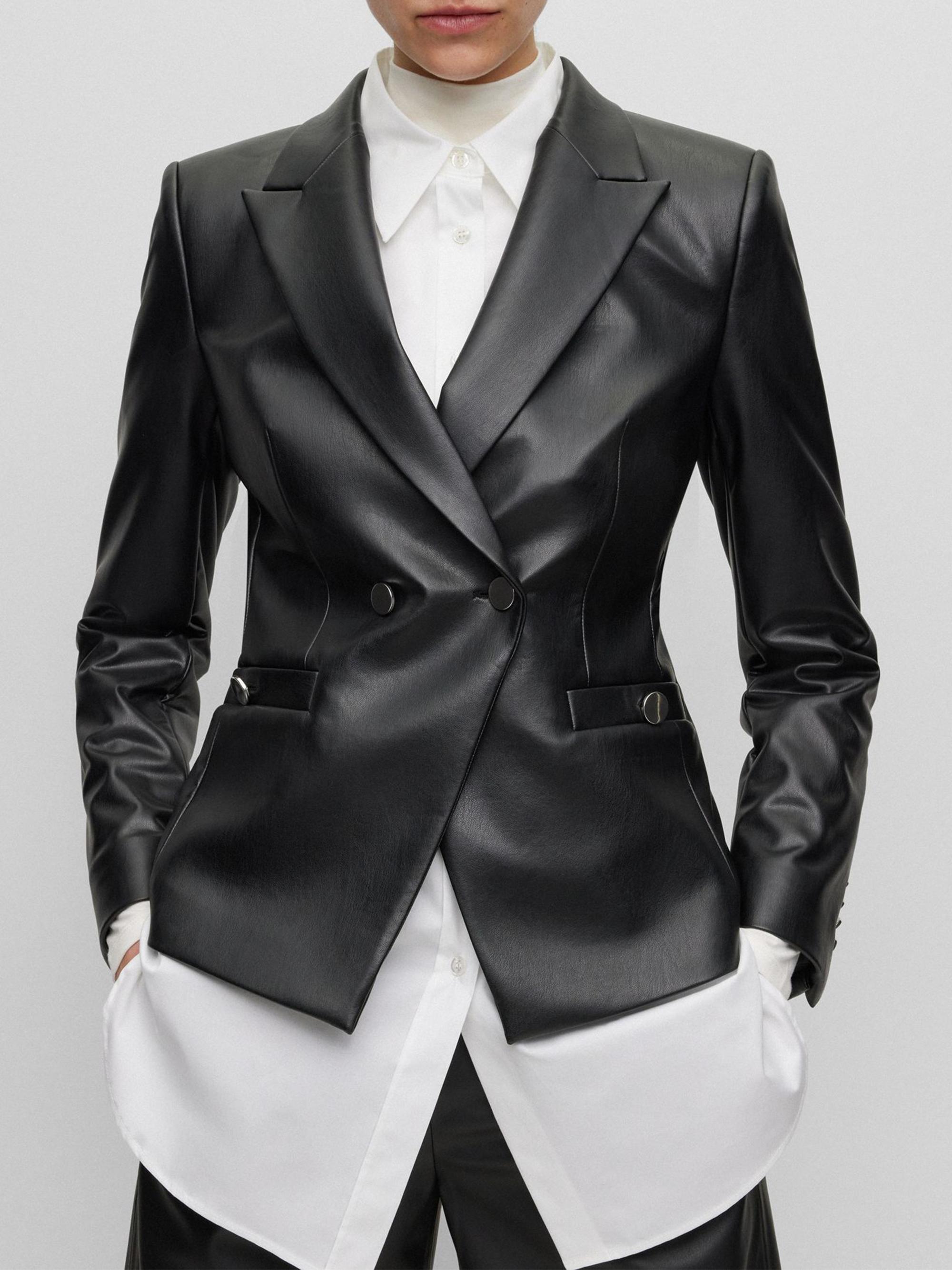 Shop BOSS Regular-Fit Blazer In Faux Leather With Peak Lapels | Saks ...