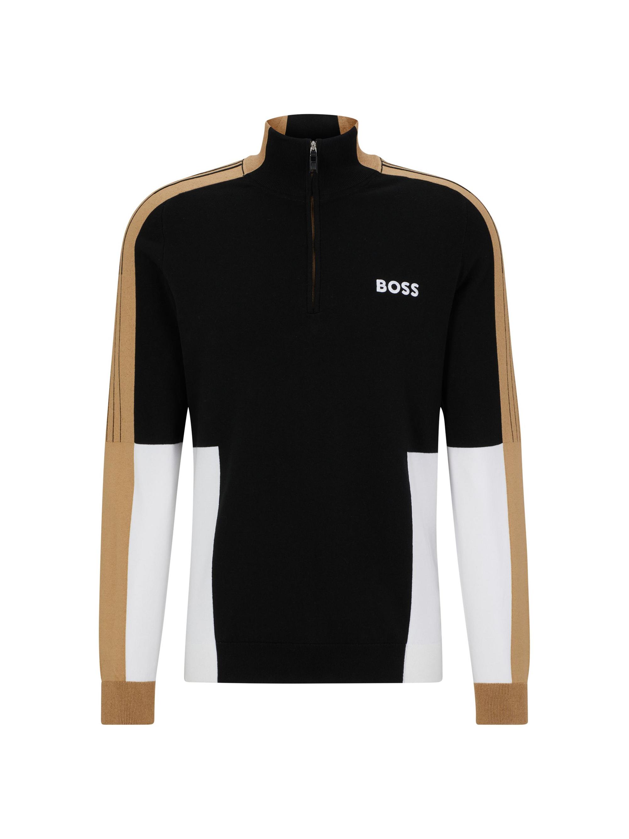 Shop BOSS Zip-Neck Sweater with Color-Blocking | Saks Fifth Avenue