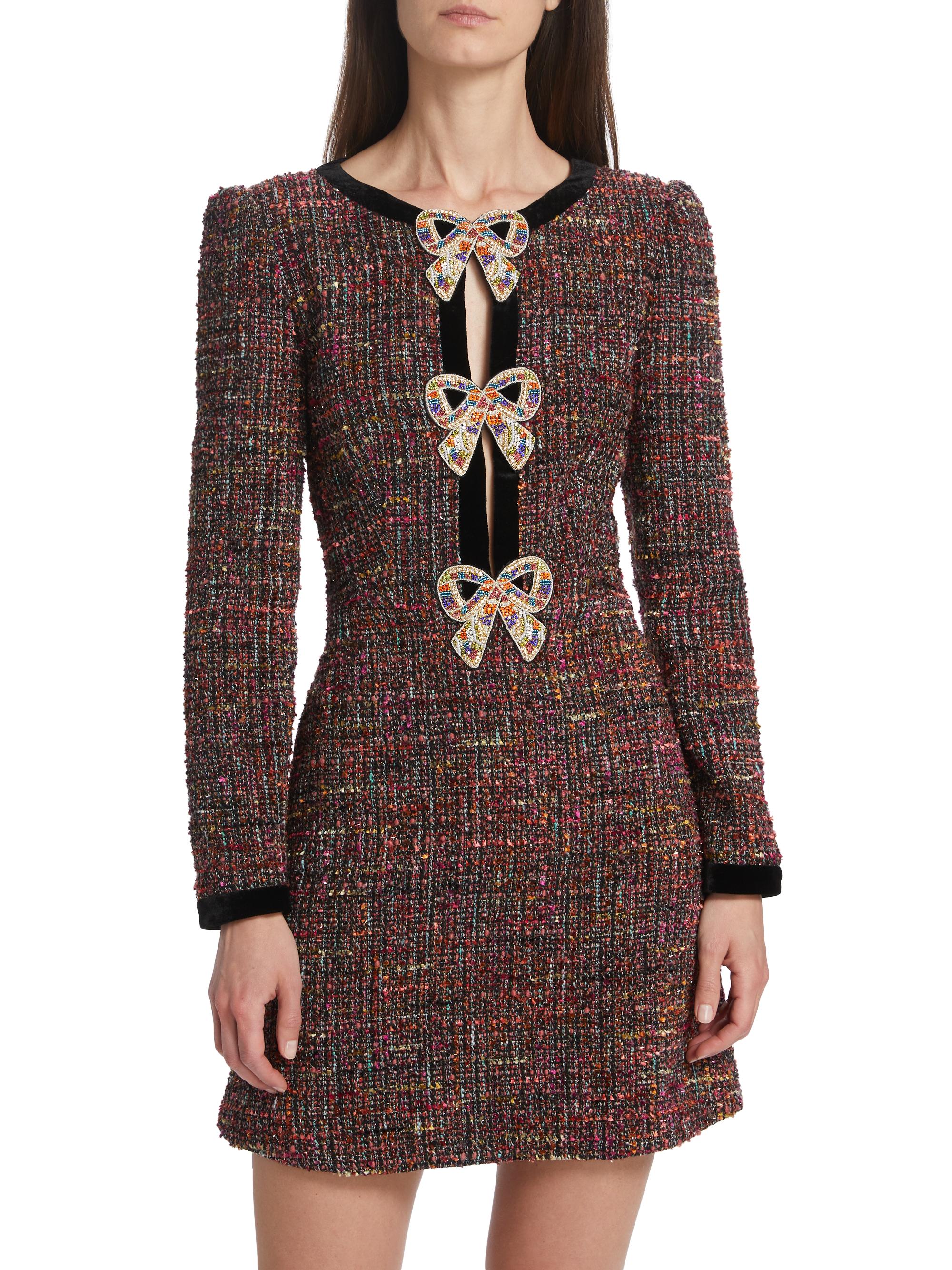 Shop Saloni Camille Bows Tweed Minidress | Saks Fifth Avenue