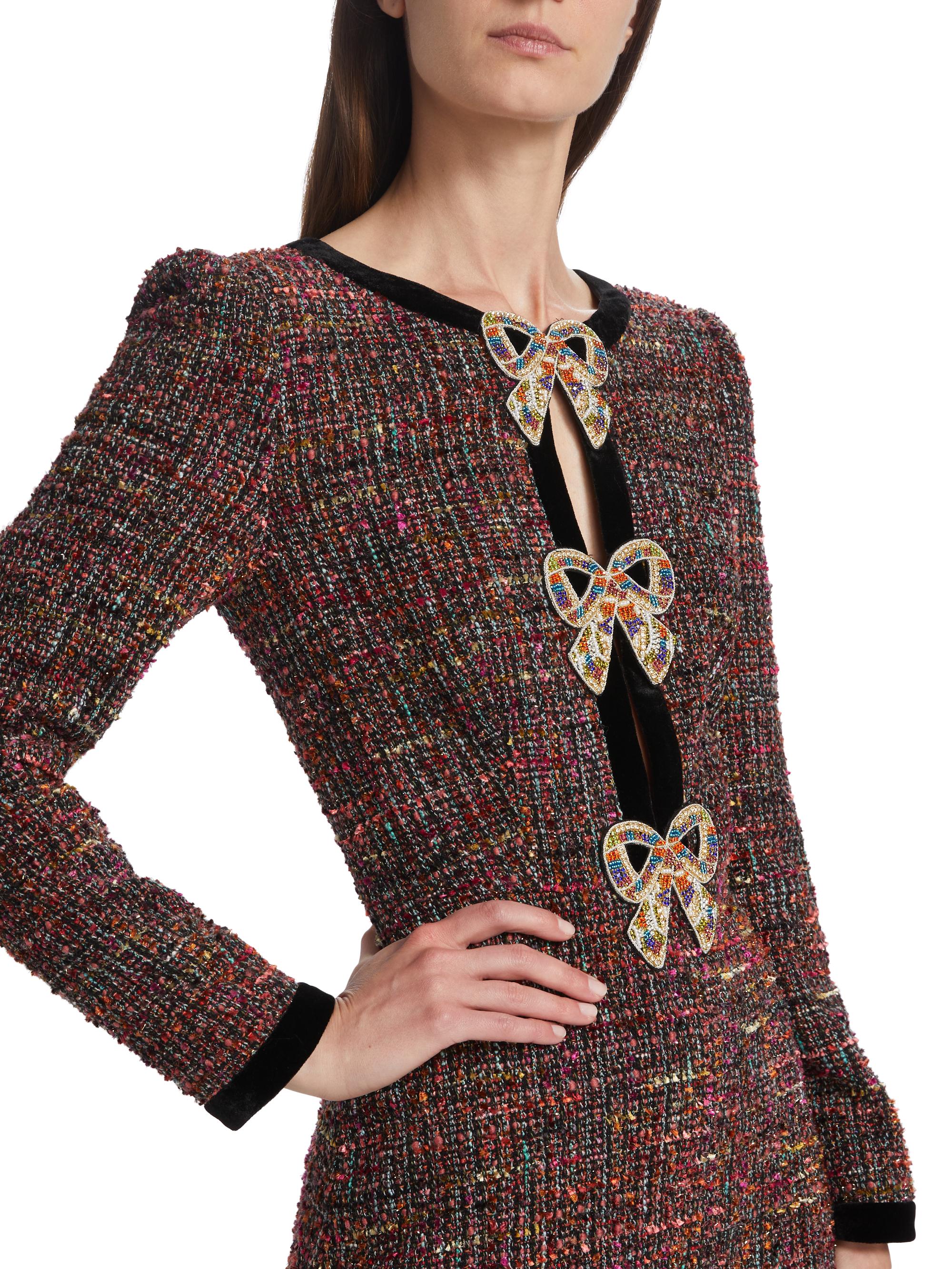 Shop Saloni Camille Bows Tweed Minidress | Saks Fifth Avenue