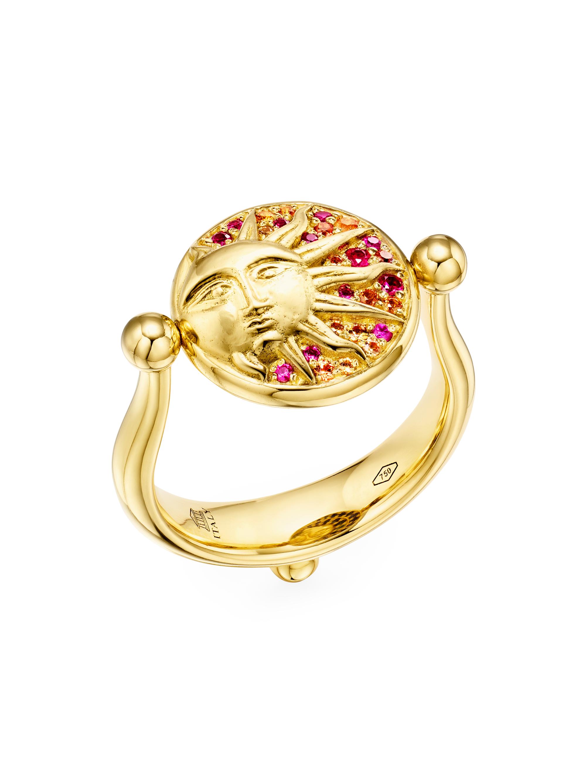Shop Temple St. Clair Celestial Eclipse 18K Yellow Gold, Sapphire & Ruby Swivel Ring | Saks ...