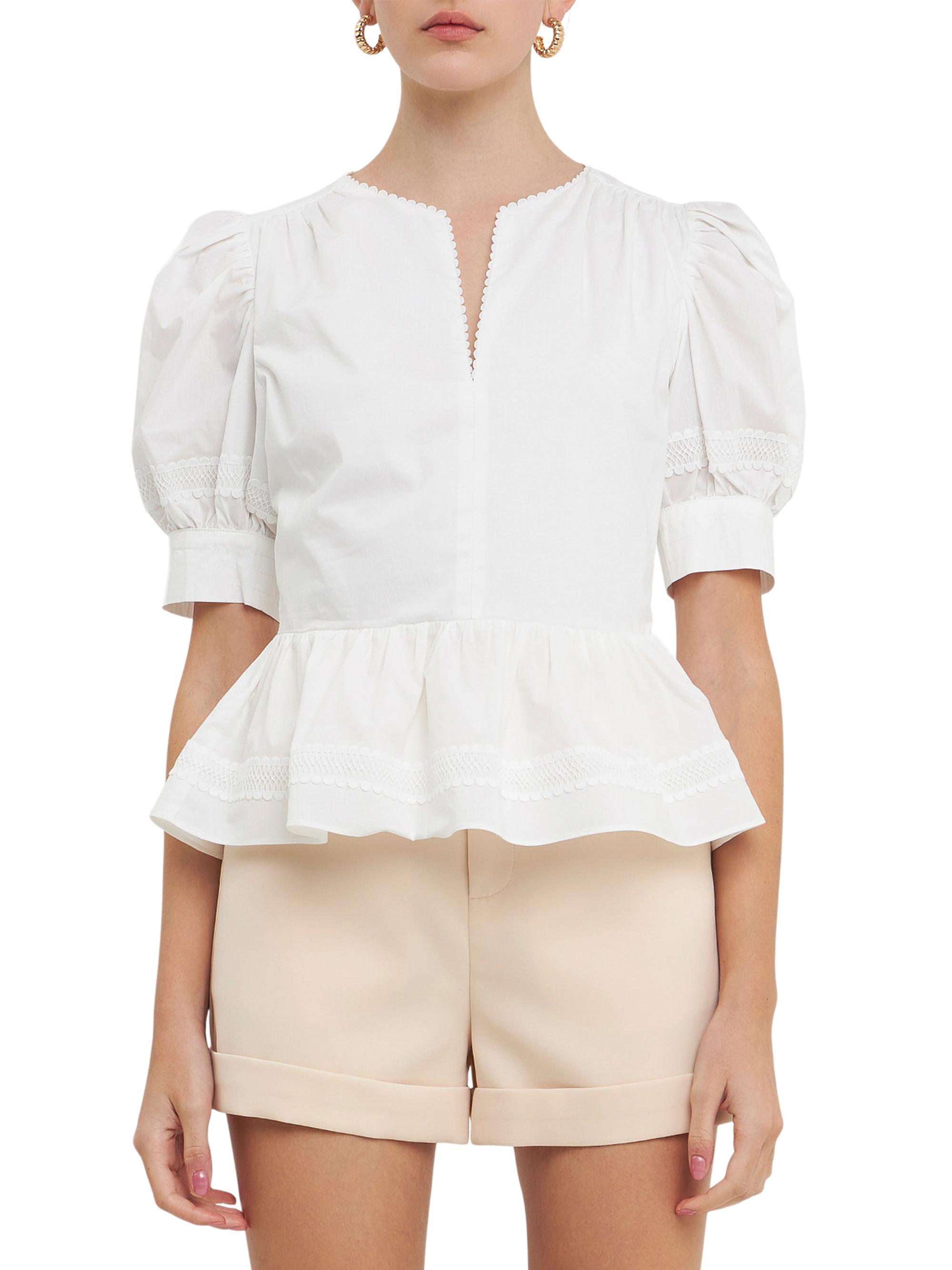 Shop Endless Rose Placket Lace Trim Baby Doll Top | Saks Fifth Avenue