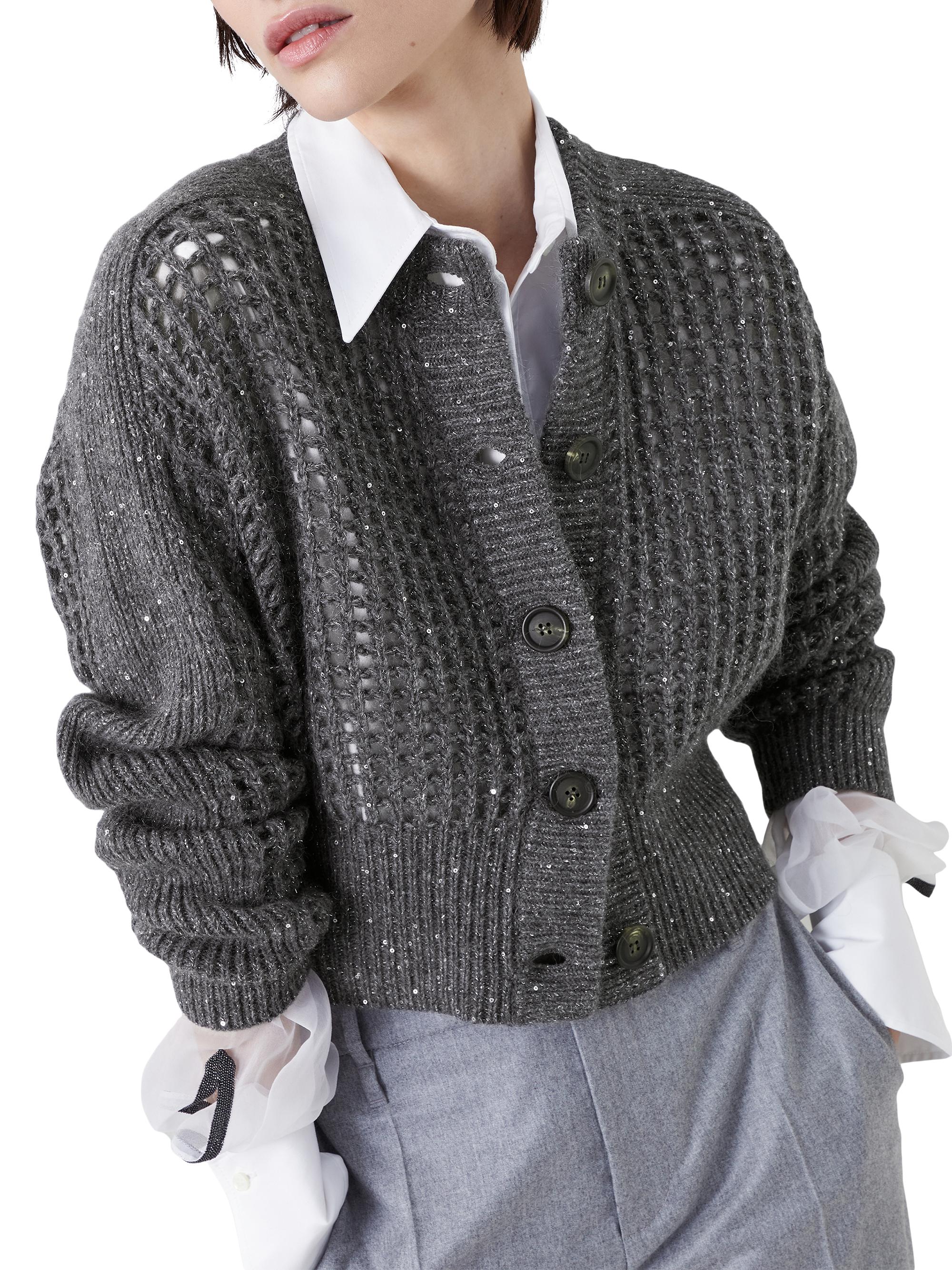 Shop Brunello Cucinelli Wool, Cashmere And Mohair Sparkling Net ...