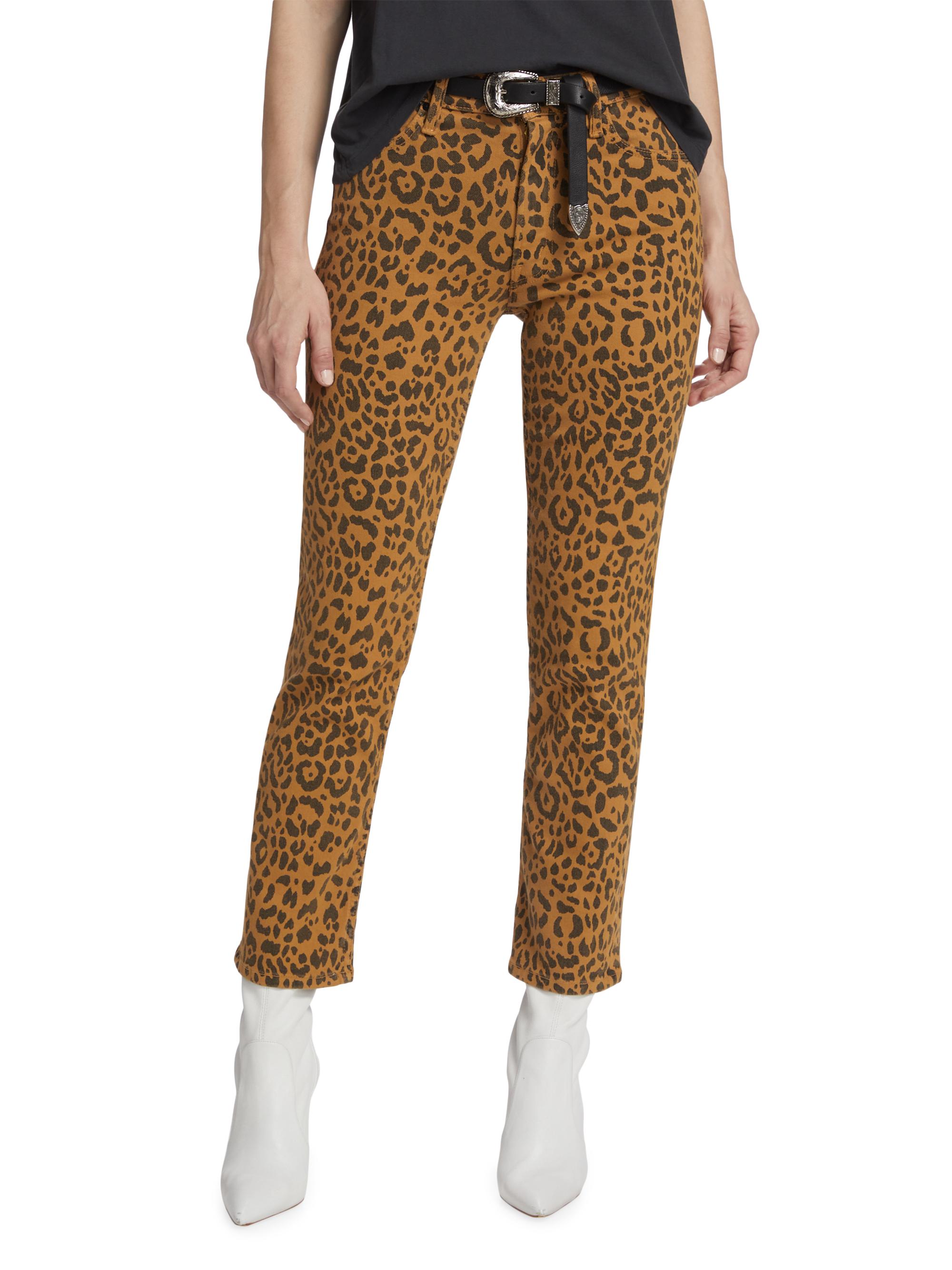 Shop Mother The Rider Leopard Mid-Rise Crop Jeans | Saks Fifth Avenue