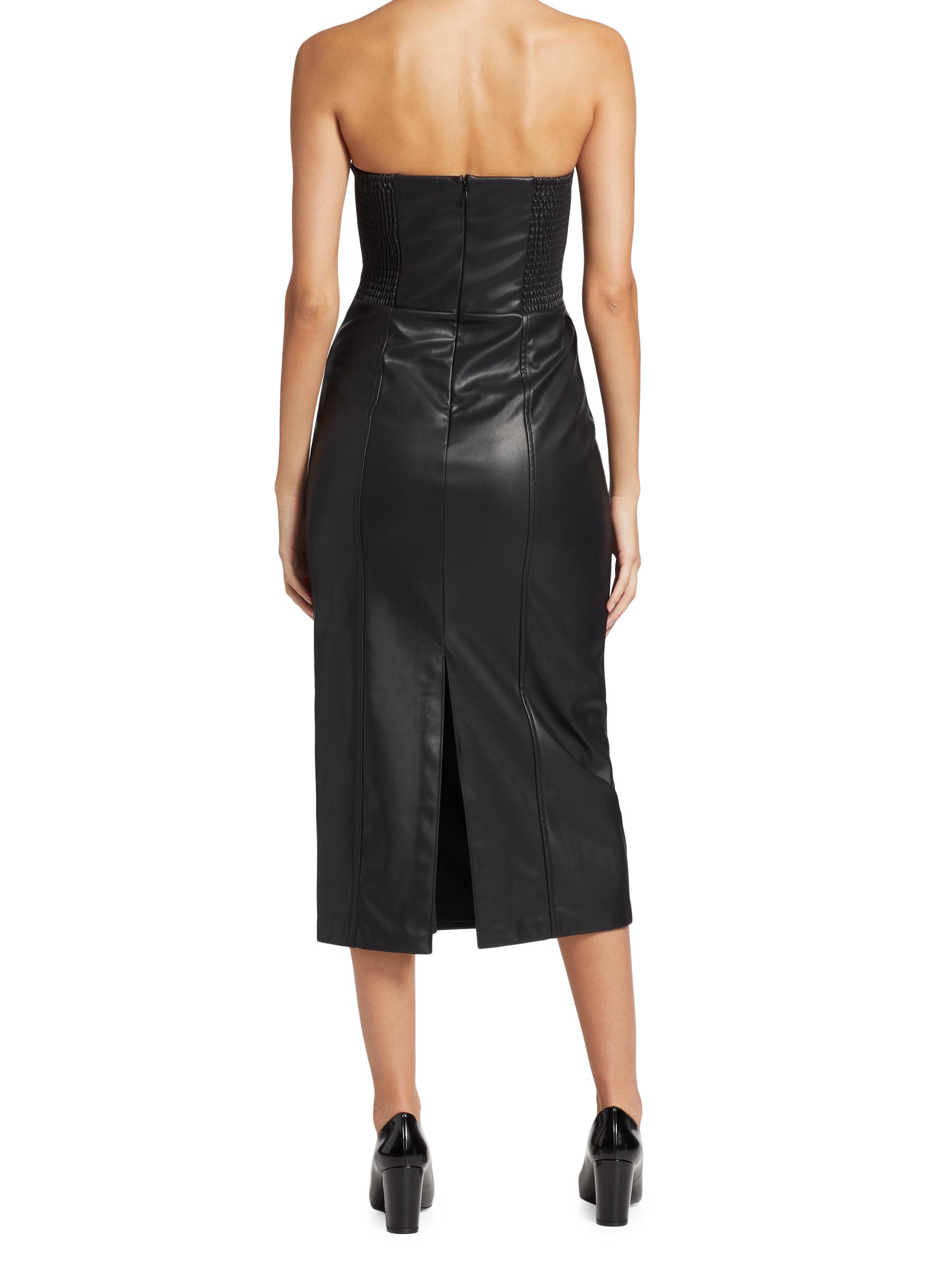 Shop Wayf Sienna Strapless Faux Leather Midi-Dress | Saks Fifth Avenue
