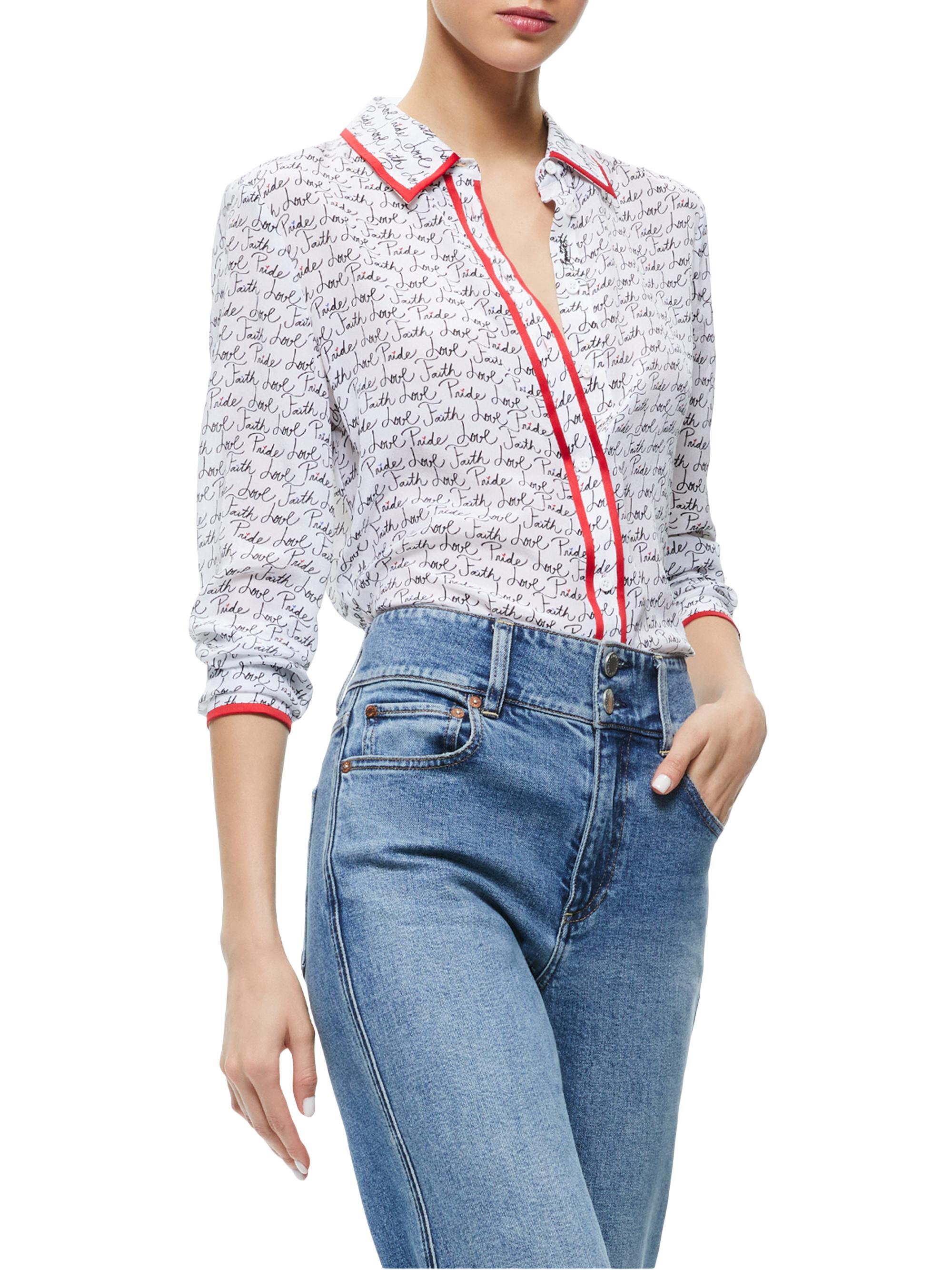 Shop Alice + Olivia Willa Silk Script Shirt | Saks Fifth Avenue