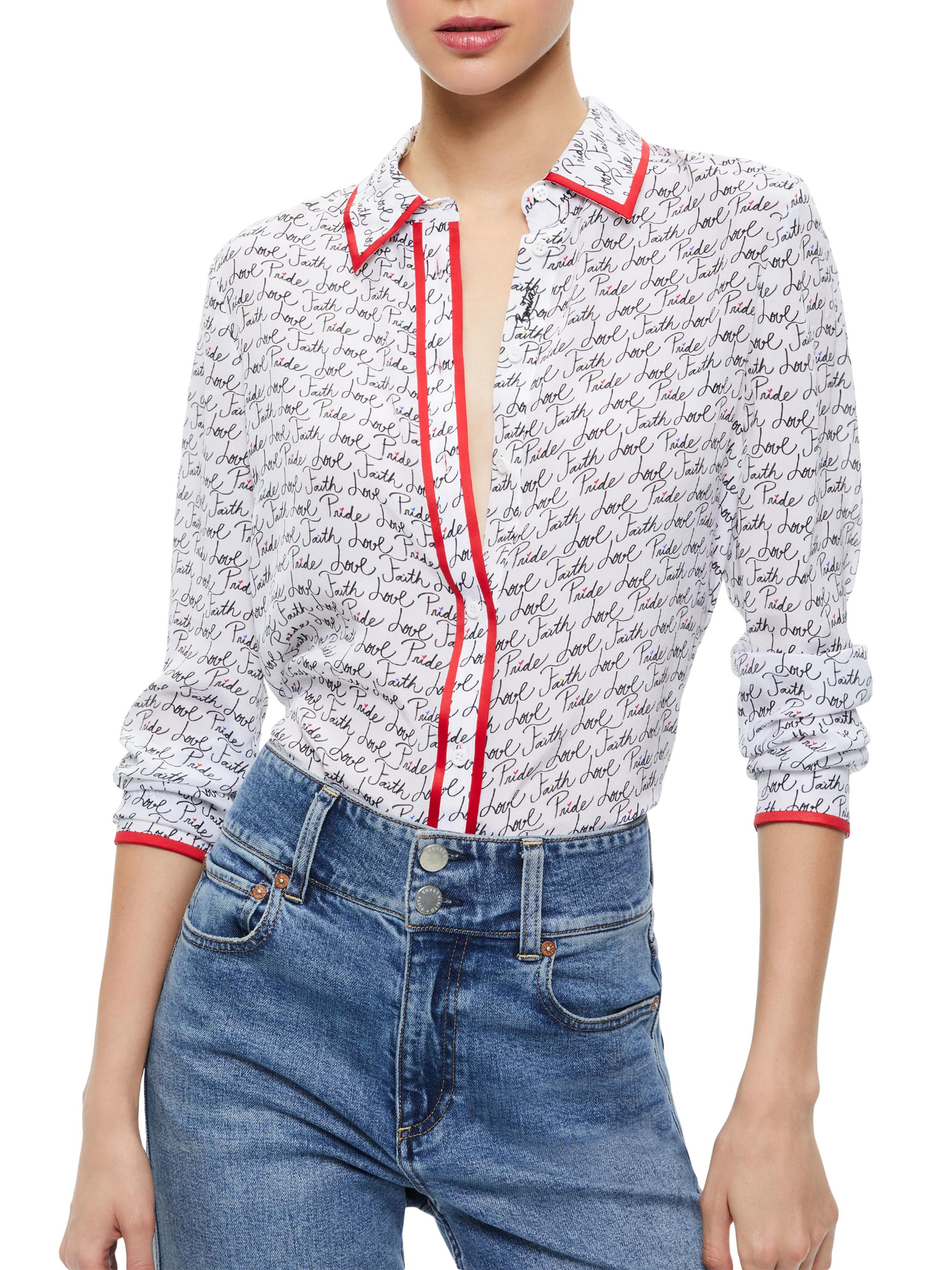 Shop Alice + Olivia Willa Silk Script Shirt | Saks Fifth Avenue