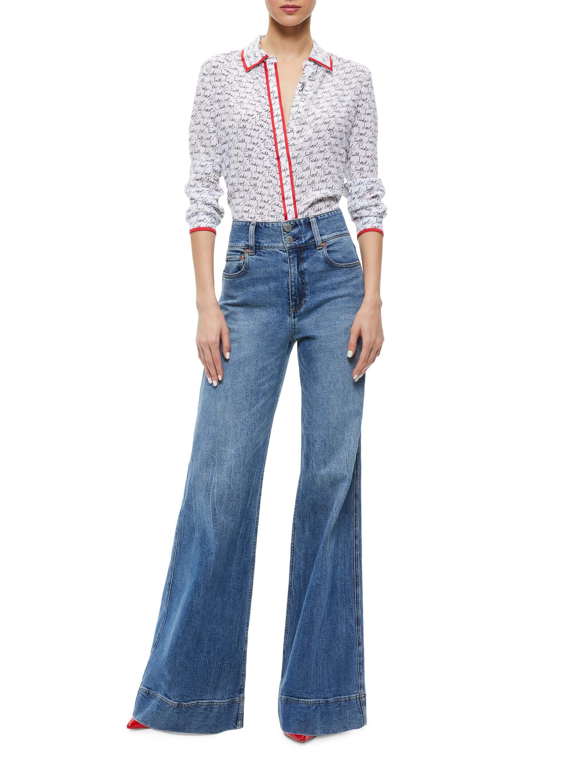 Shop Alice + Olivia Willa Silk Script Shirt | Saks Fifth Avenue