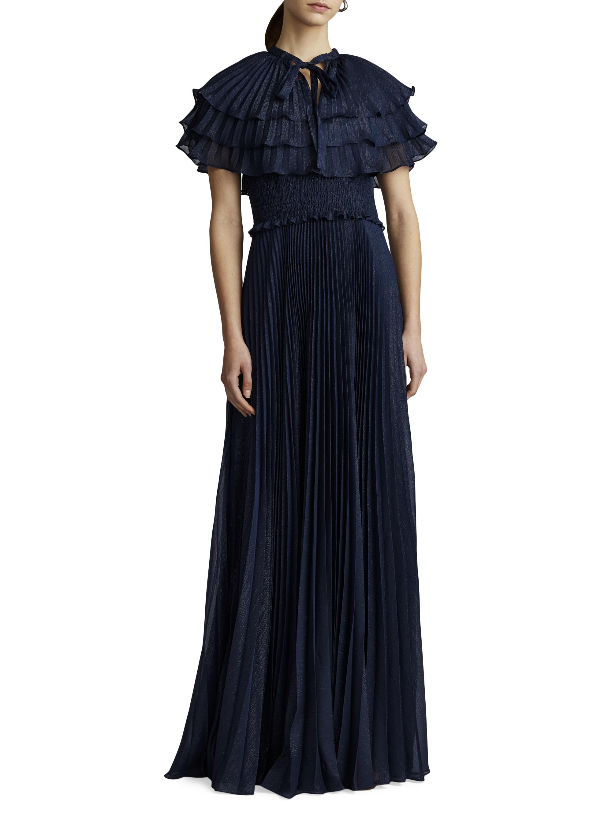 Shop Zac Posen Metallic Ruffled Cape Gown | Saks Fifth Avenue