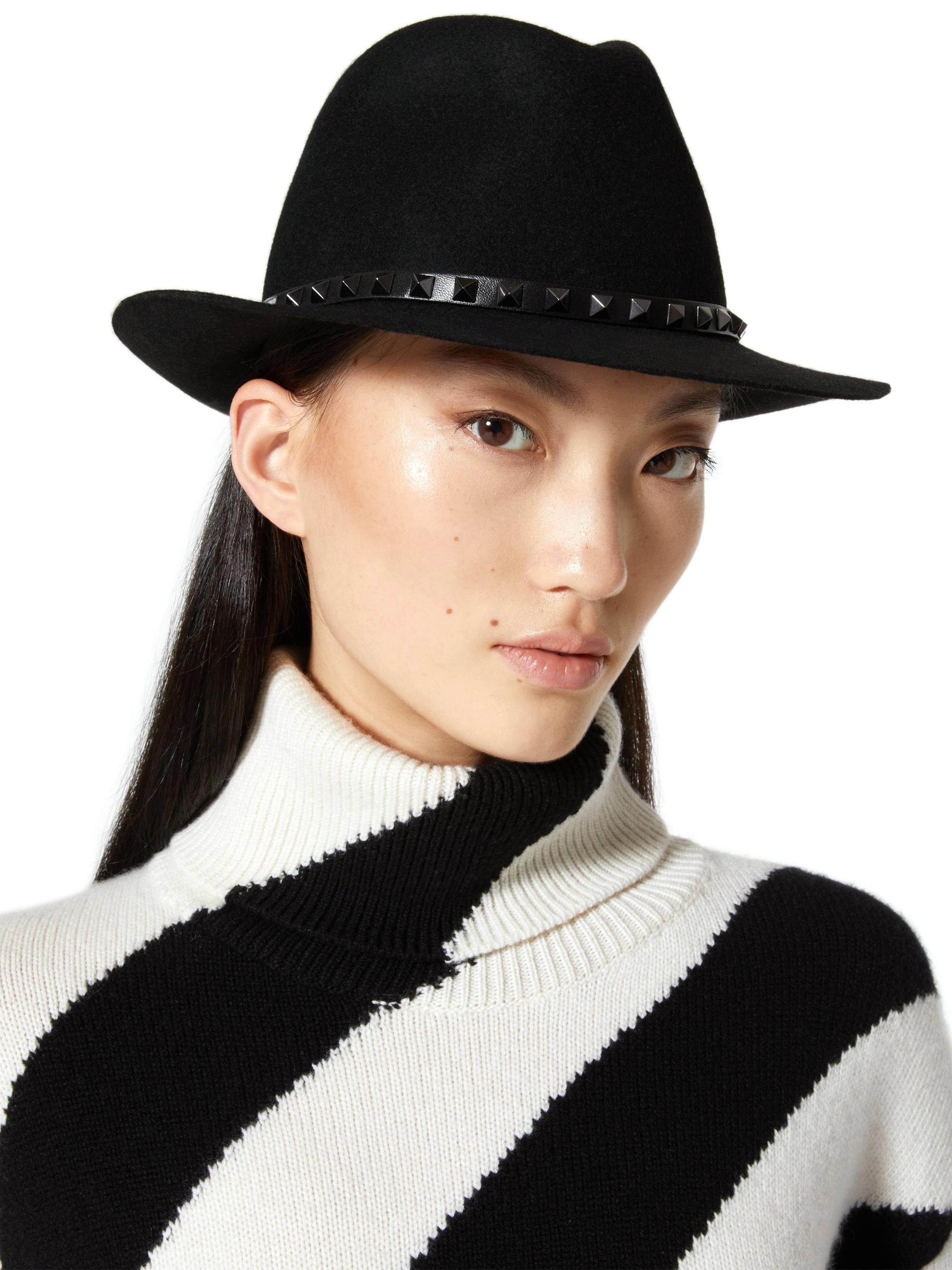 Shop Valentino Garavani Rockstud Wool And Leather Fedora Hat With ...