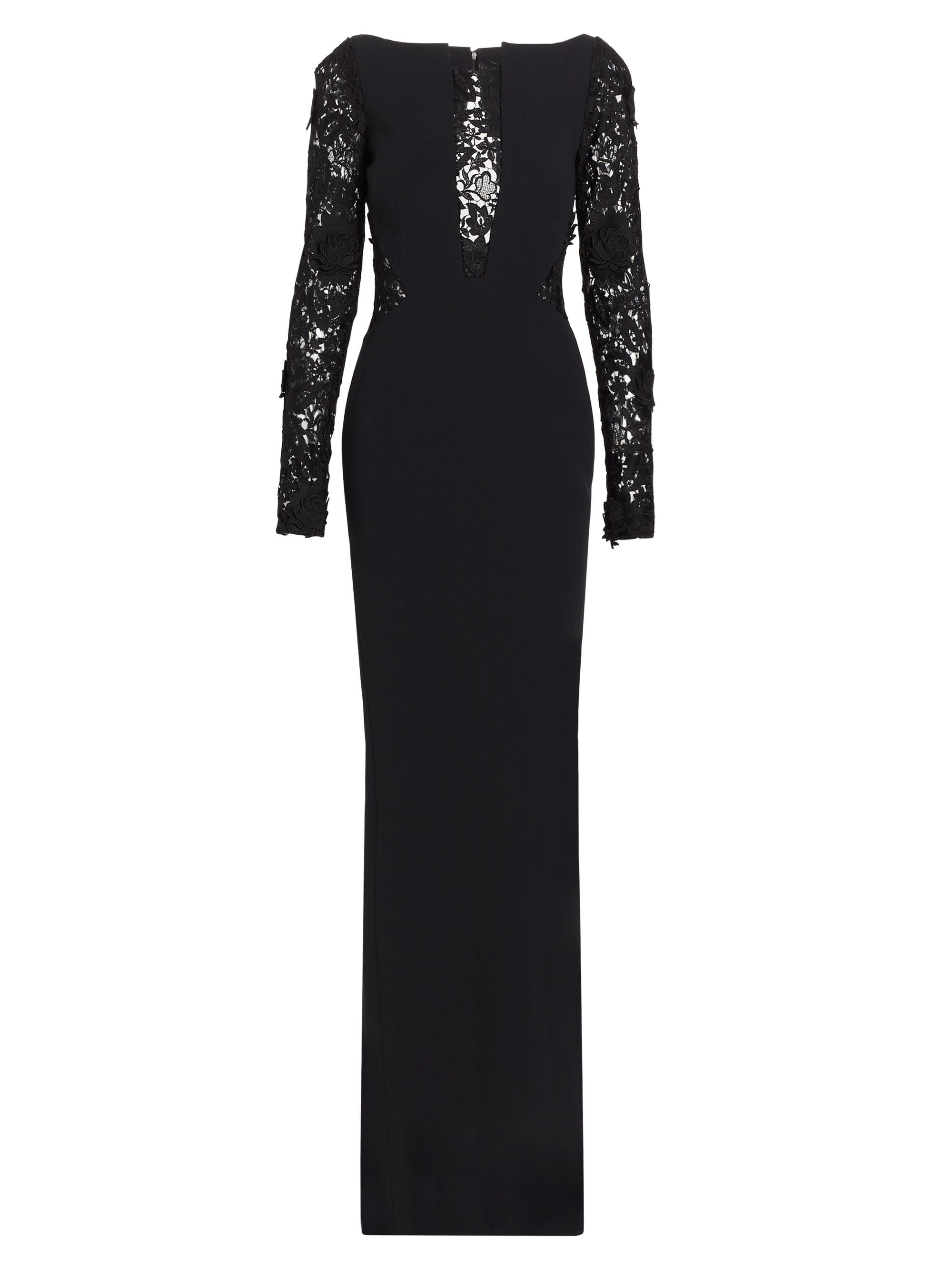 Shop Pamella Roland Lace-Paneled Long-Sleeve Gown | Saks Fifth Avenue